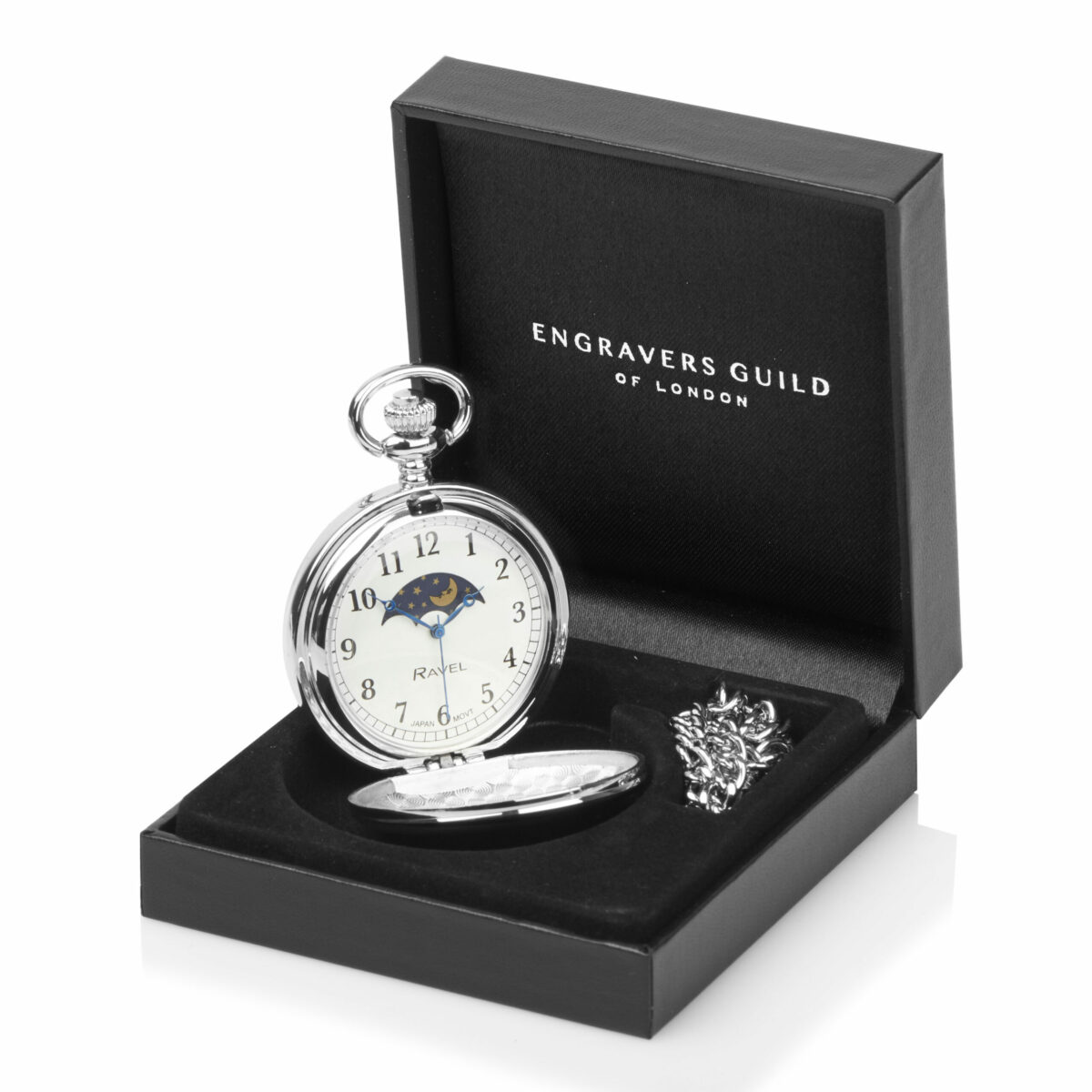 Moonphase Silver Ravel Personalised Pocket Watch | Engravers Guild