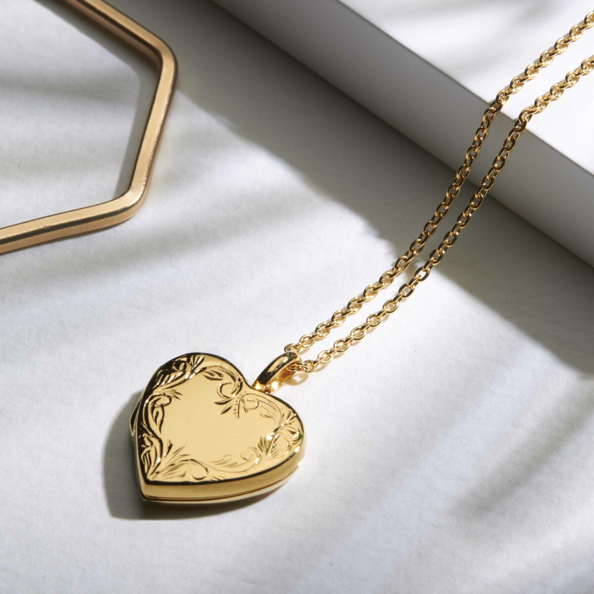Scroll Heart Gold Locket Engraved For Her UK | Engravers Guild