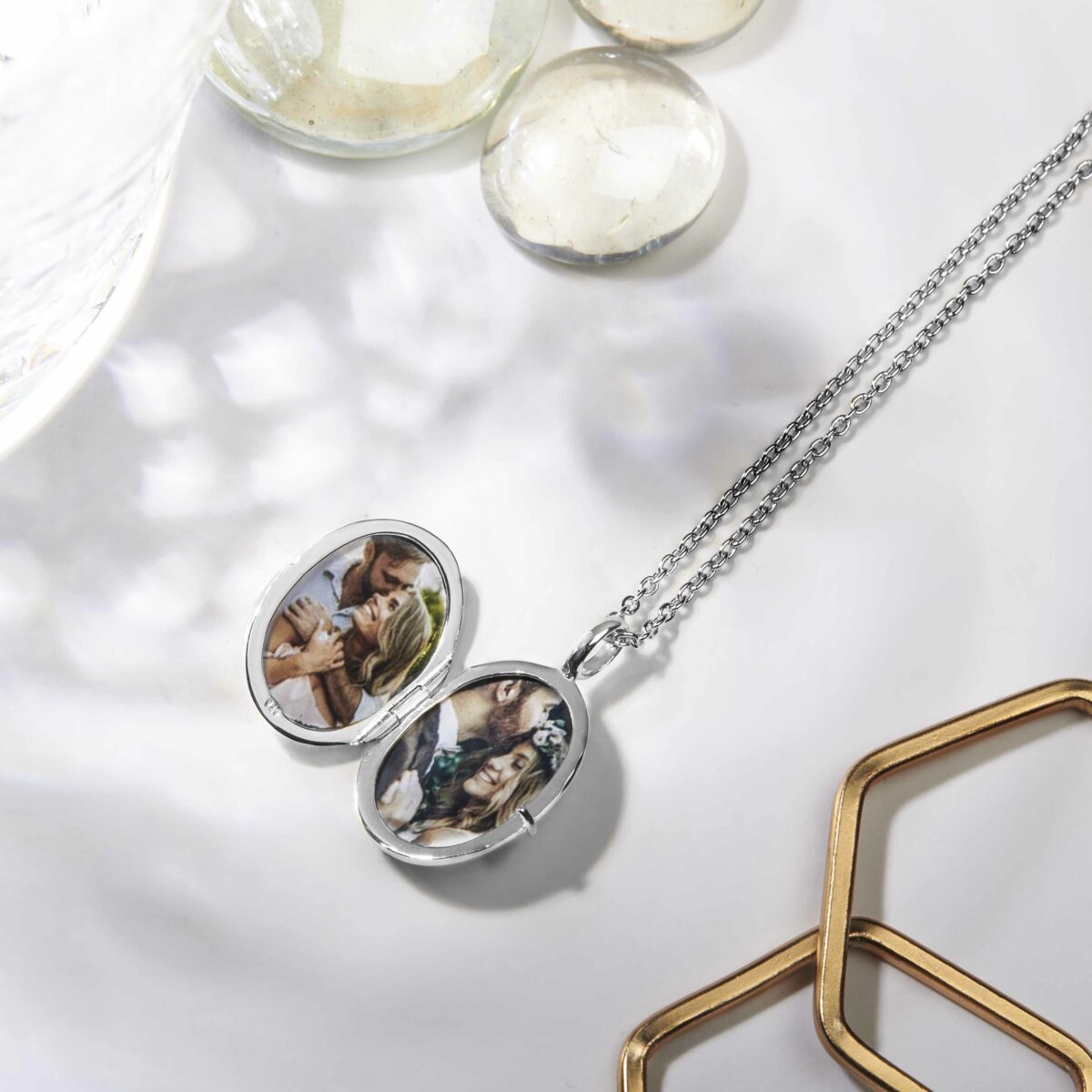 Personalised Silver Oval Clear Crystal Locket | Engravers Guild UK