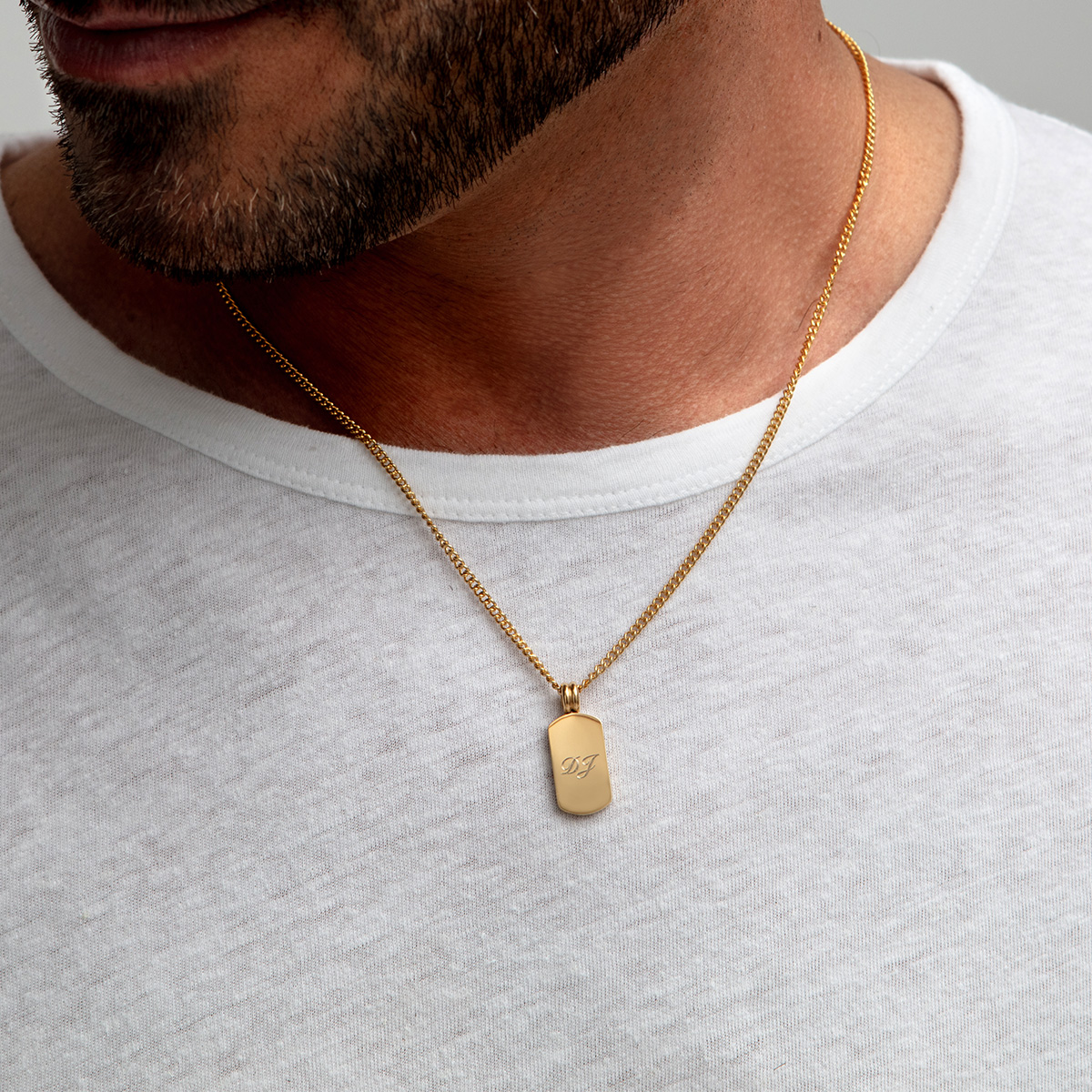 Mini Dog Tag Necklace - 18K Gold Plated Steel | Engravers Guild