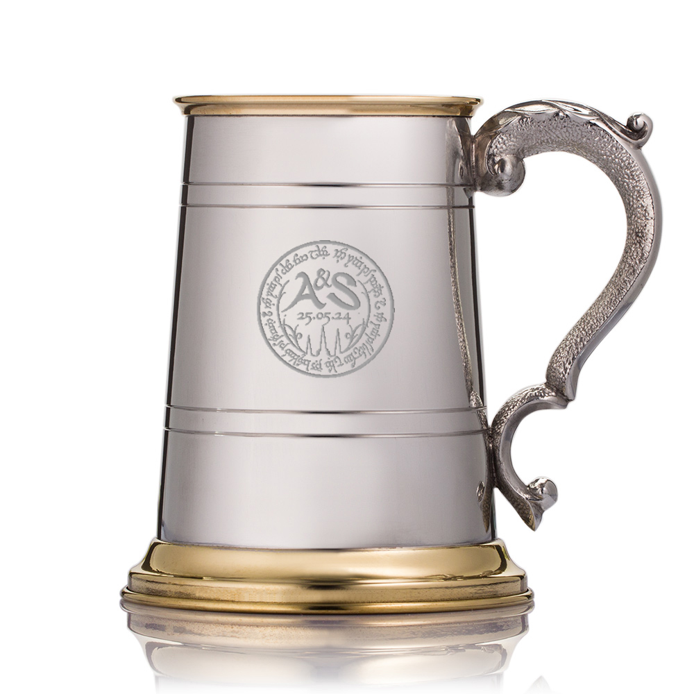 Gold Scroll Pewter Tankard Personalised For Him UK | Engravers Guild