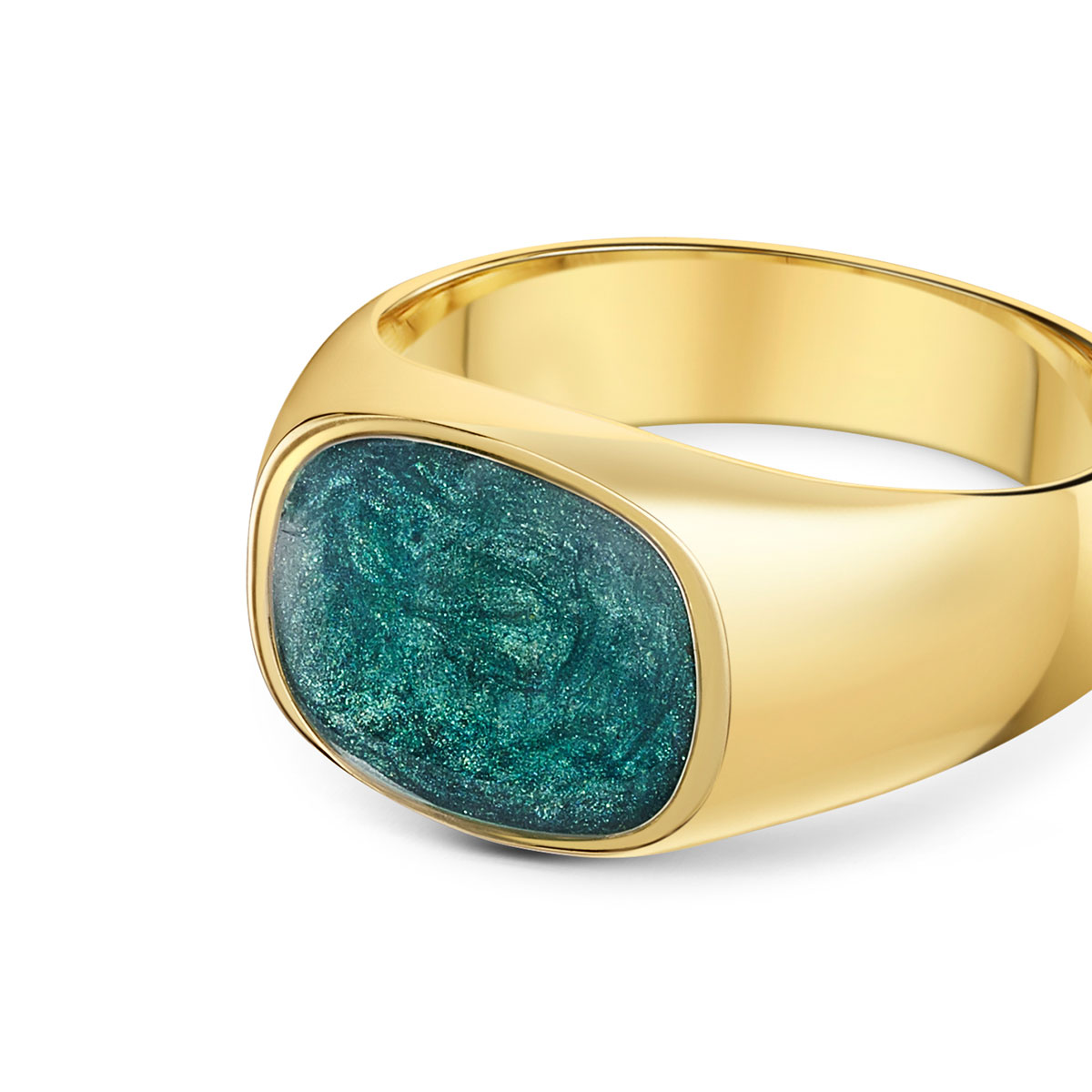 Rounded Rectangular Signet Ashes Resin Ring - Gold | Engravers Guild