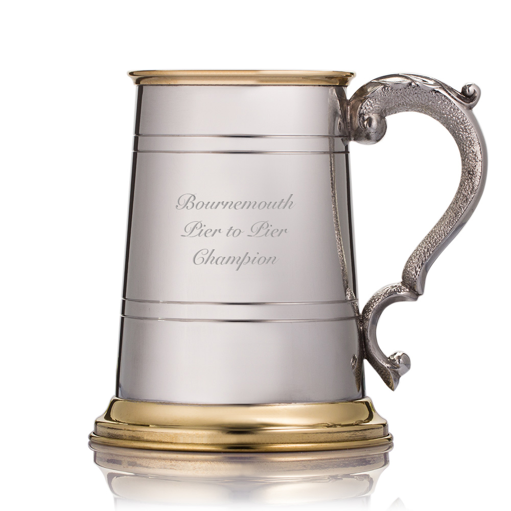 Gold Scroll Pewter Tankard Personalised For Him UK | Engravers Guild