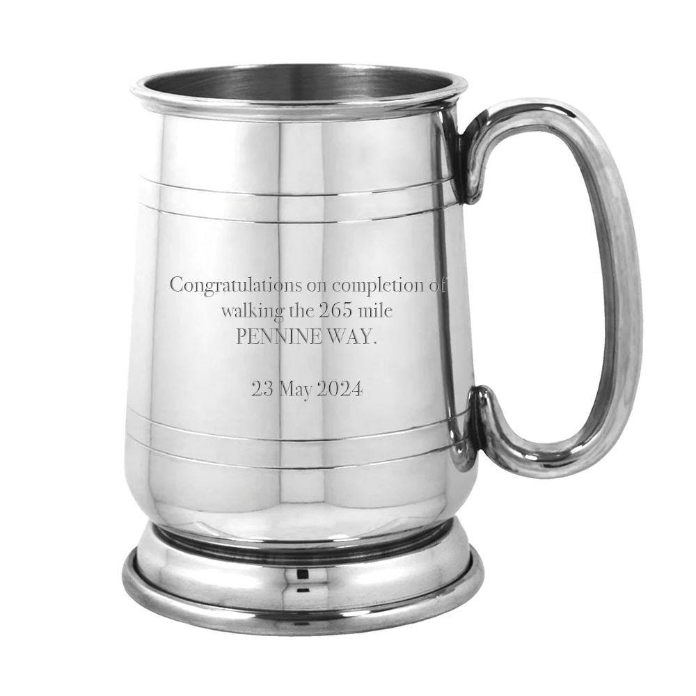 Curved Handle Pewter Personalised Tankard | Engravers Guild of London