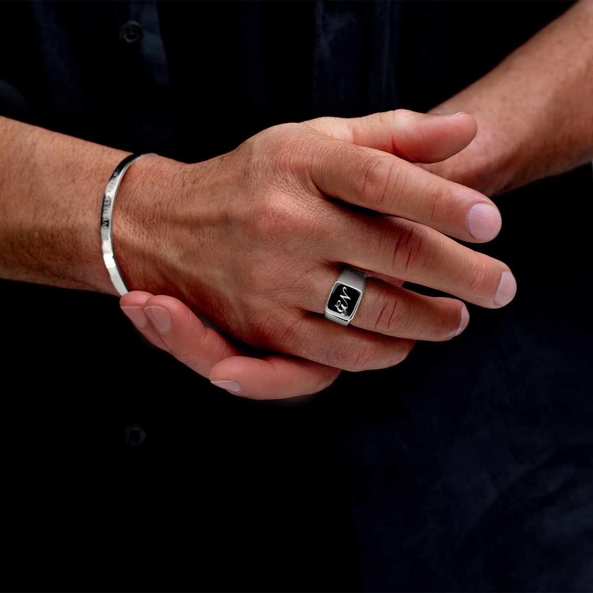 Rectangular Personalised Signet Ring - 925 Solid Silver | Engravers Guild