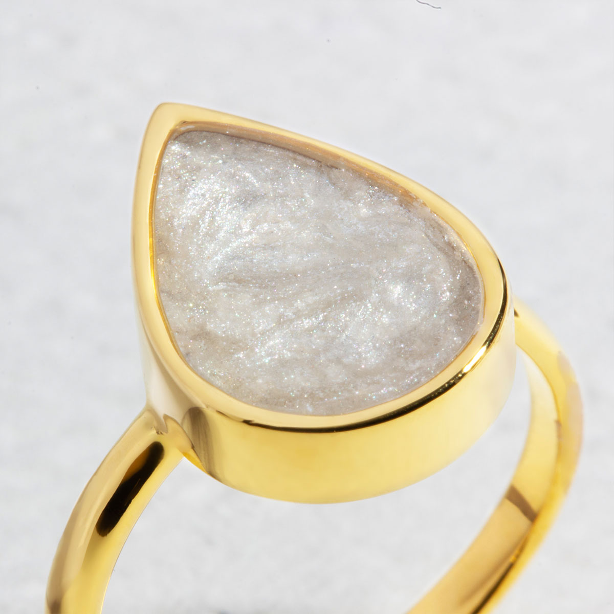 Teardrop Ashes Resin Ring - Gold | Engravers Guild