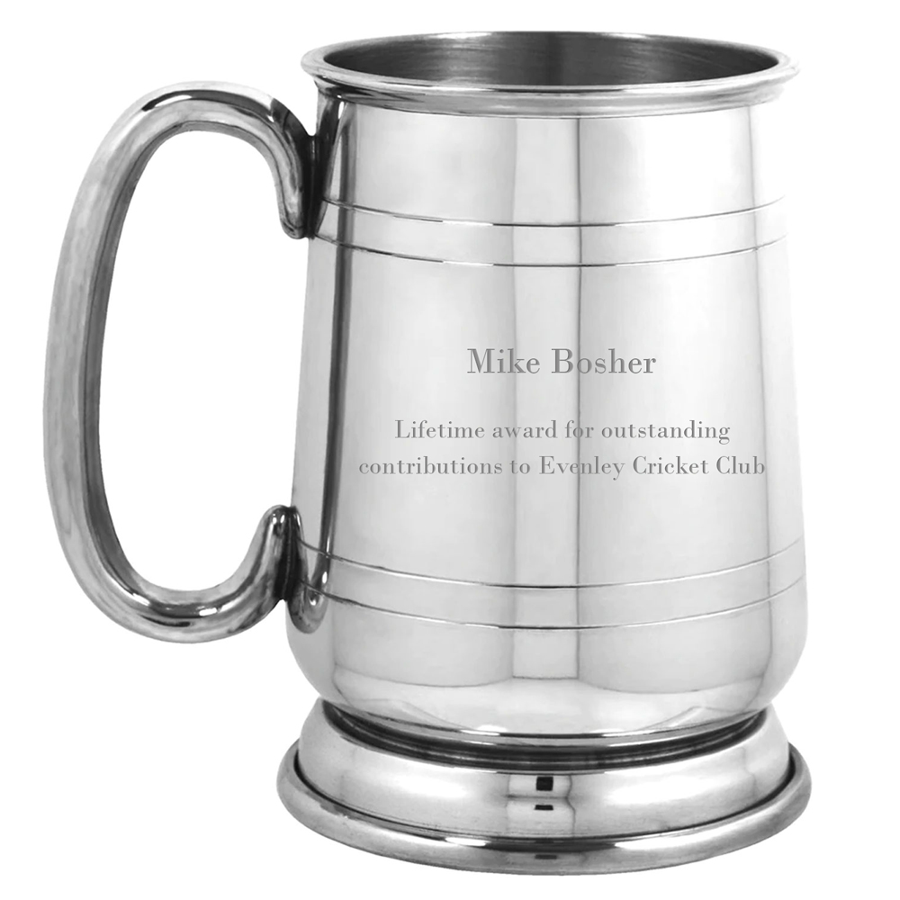 Curved Handle Pewter Personalised Tankard | Engravers Guild of London